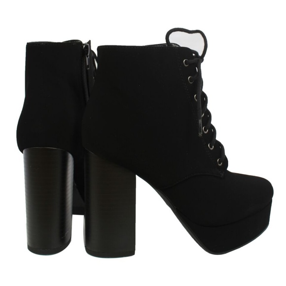Shoes | Black Lace Up Platform Chunky Heel Booties | Poshmark